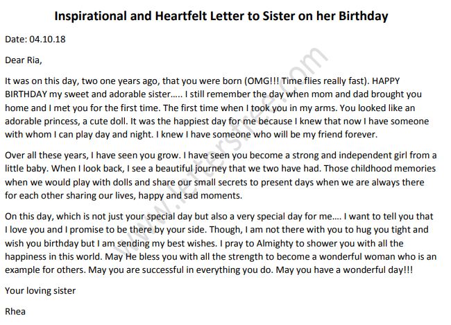 Inspirational And Heartfelt Letter To Sister On Her Birthday