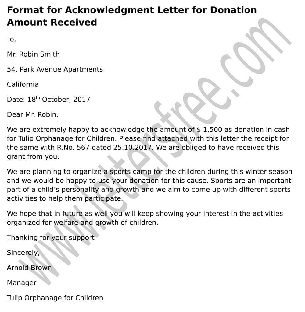Acknowledgement Letter Format For Receiving Documents