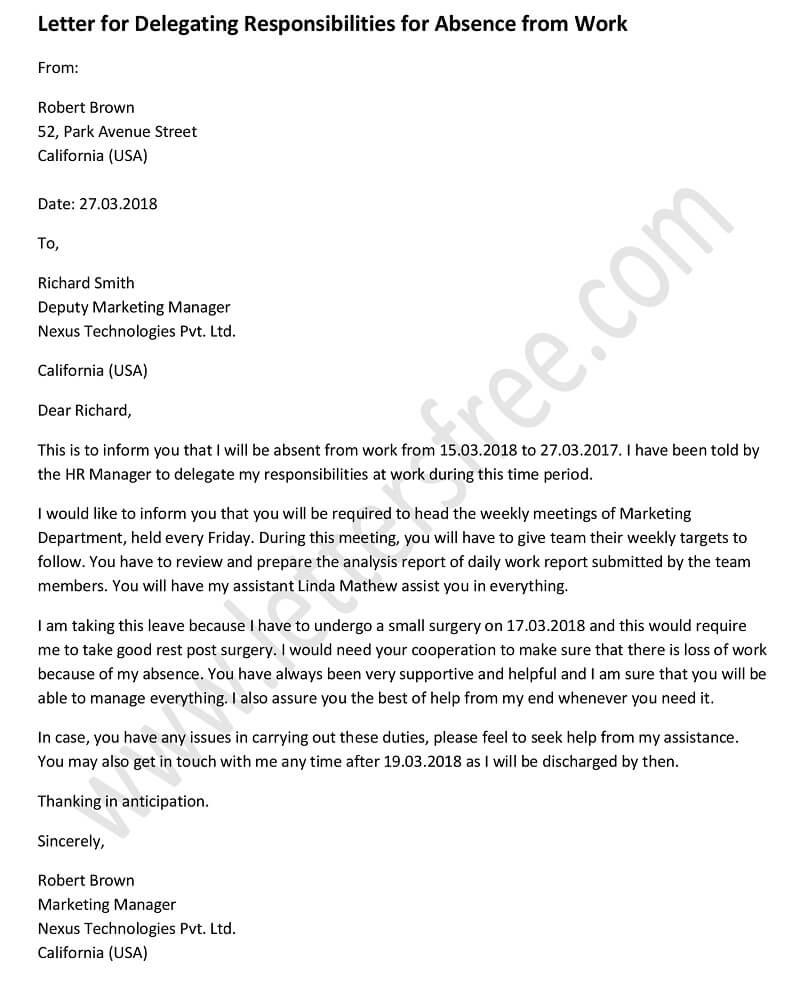 Sample Format for Letter for Delegation of Responsibility - Free Letters Sample Format for Letter for Delegation of Responsibility - Free Letters