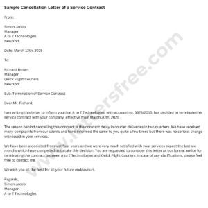 Cancellation Letter of a Service Contract Sample – How to Write