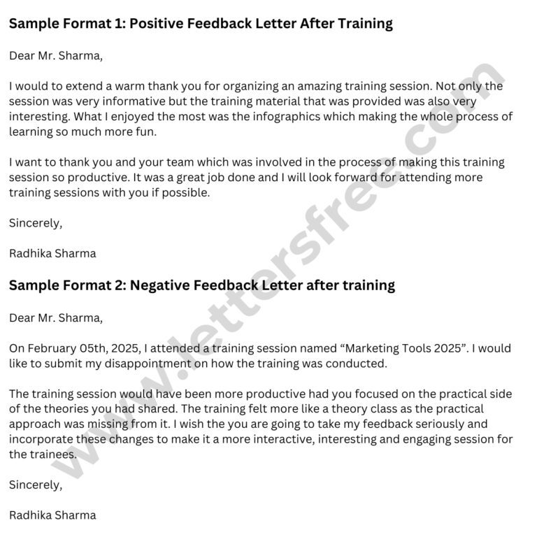 Feedback Letter After Training Session- Positive/ Negative Feedback