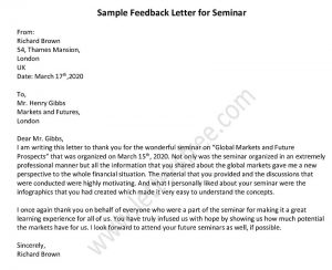 Feedback Letter for Seminar - Sample Feedback Letter