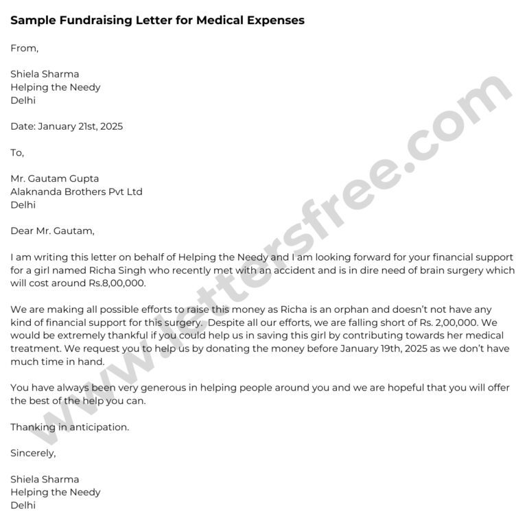 Sample Donation Request Letter for Cancer Patients